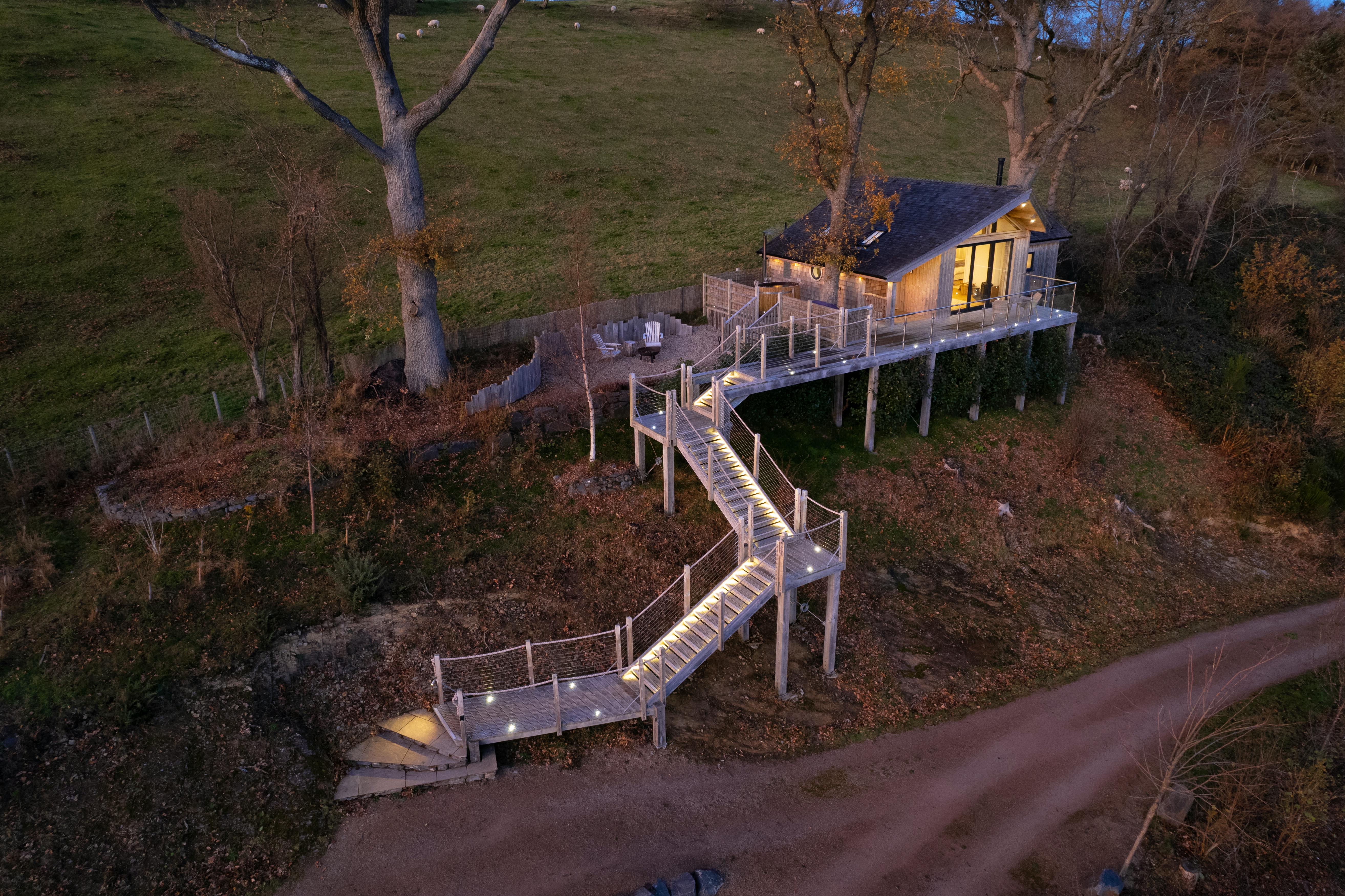 Heartwood Treehouse - a luxurious hot tub treehouse in rural Mid Wales.
