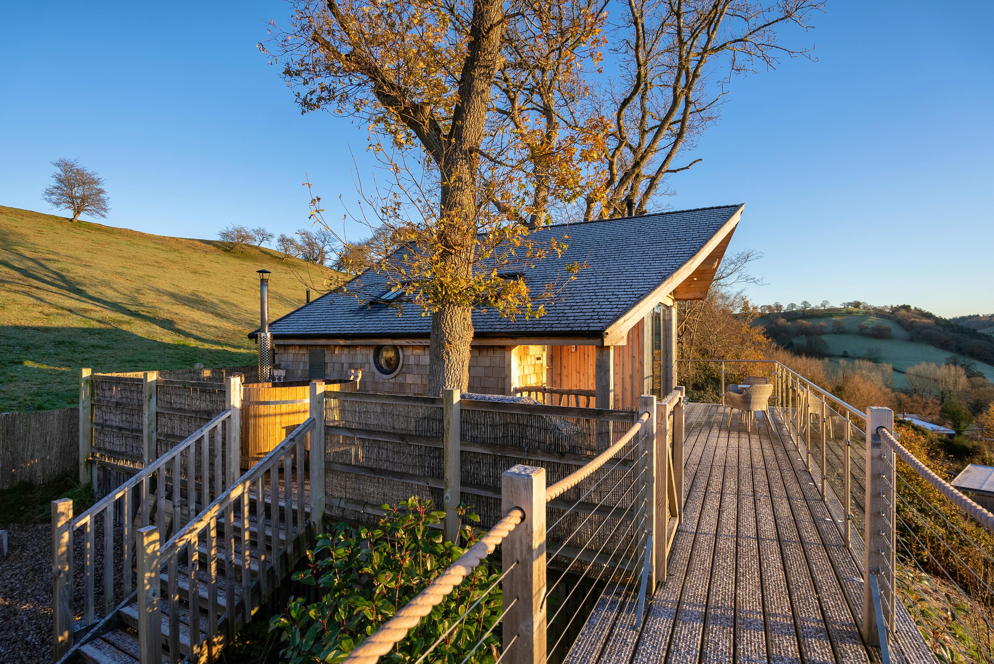 Heartwood Treehouse - a luxurious hot tub treehouse in rural Mid Wales.